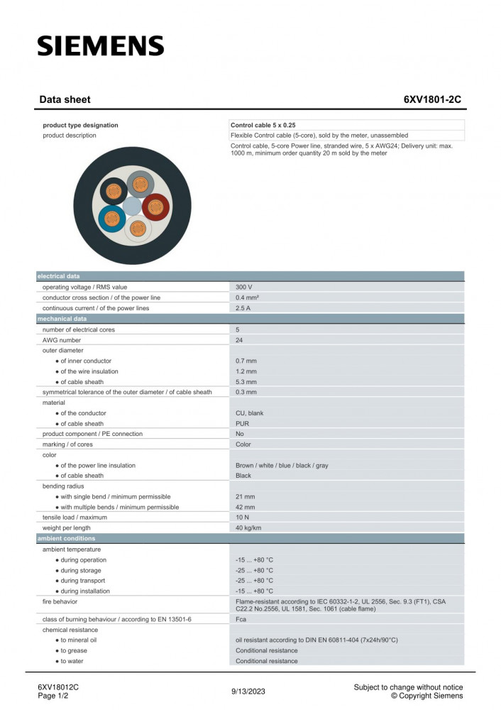 SIEMENS 6XV18012C datasheet page 1