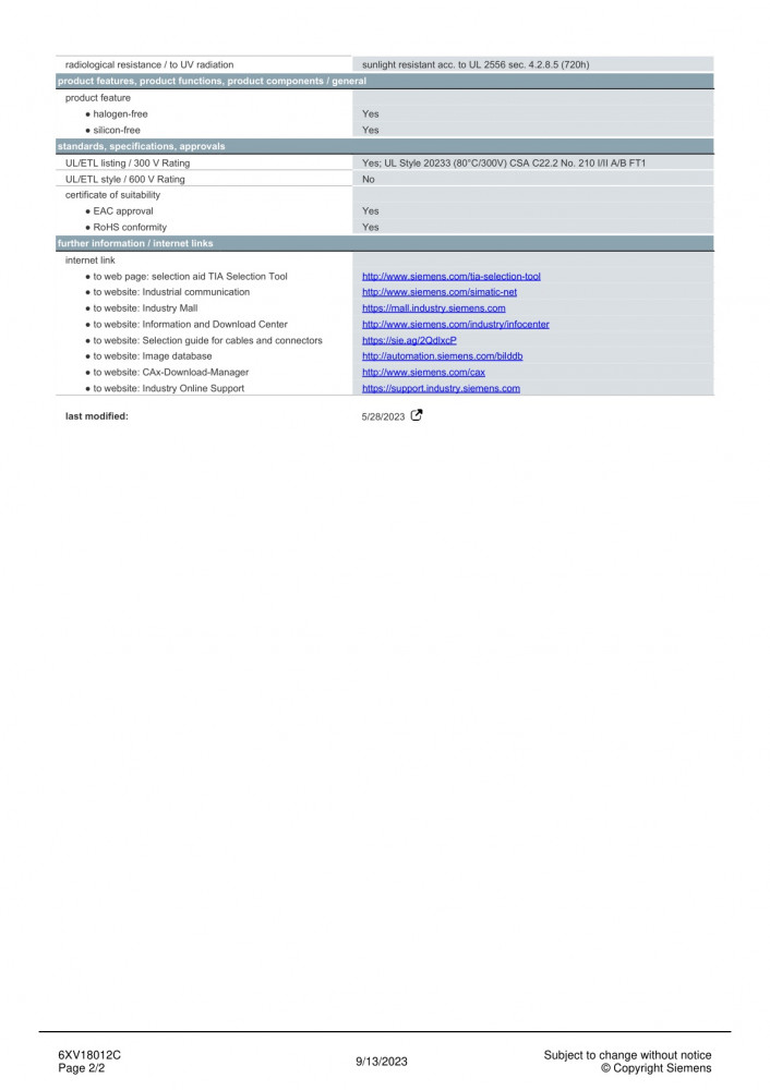 SIEMENS 6XV18012C datasheet page 2