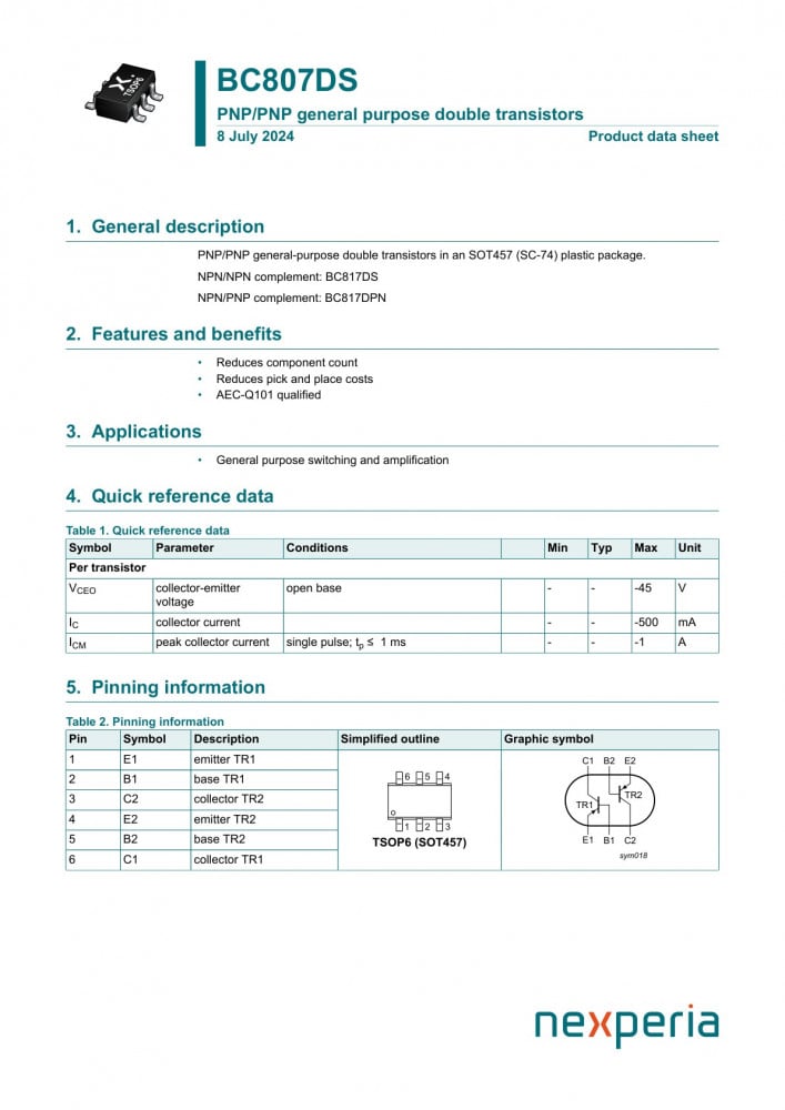 BC807DS datasheet page 1