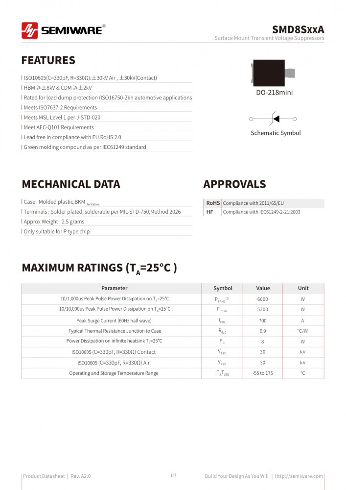 SM8S70A technical document page 1
