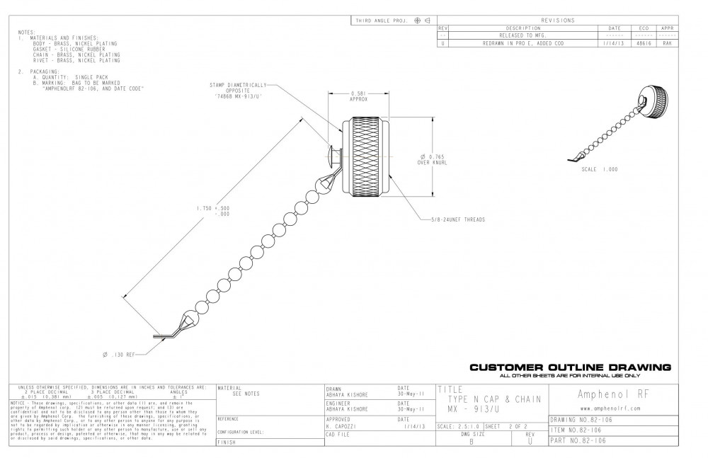 Amphenol 082-106 technical document page