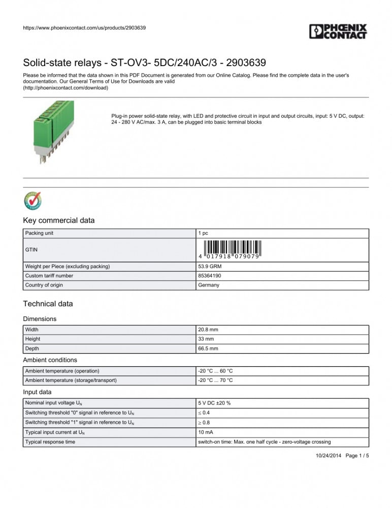 Phoenix Contact 2903639 technical document page 1