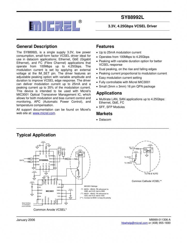 SY88992LMG datasheet page 1