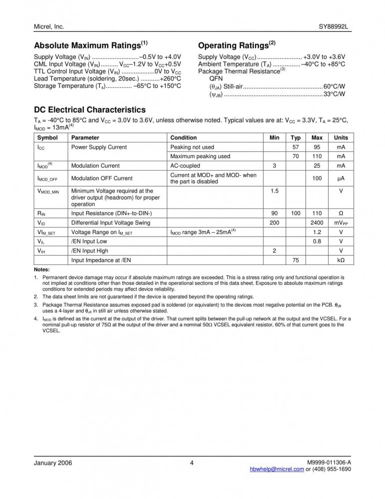 SY88992LMG datasheet page 4