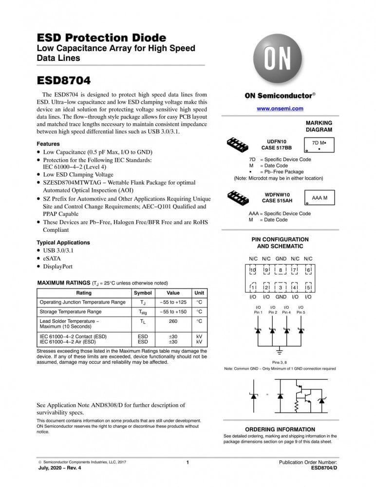 ESD8704MUTAG datasheet page 1
