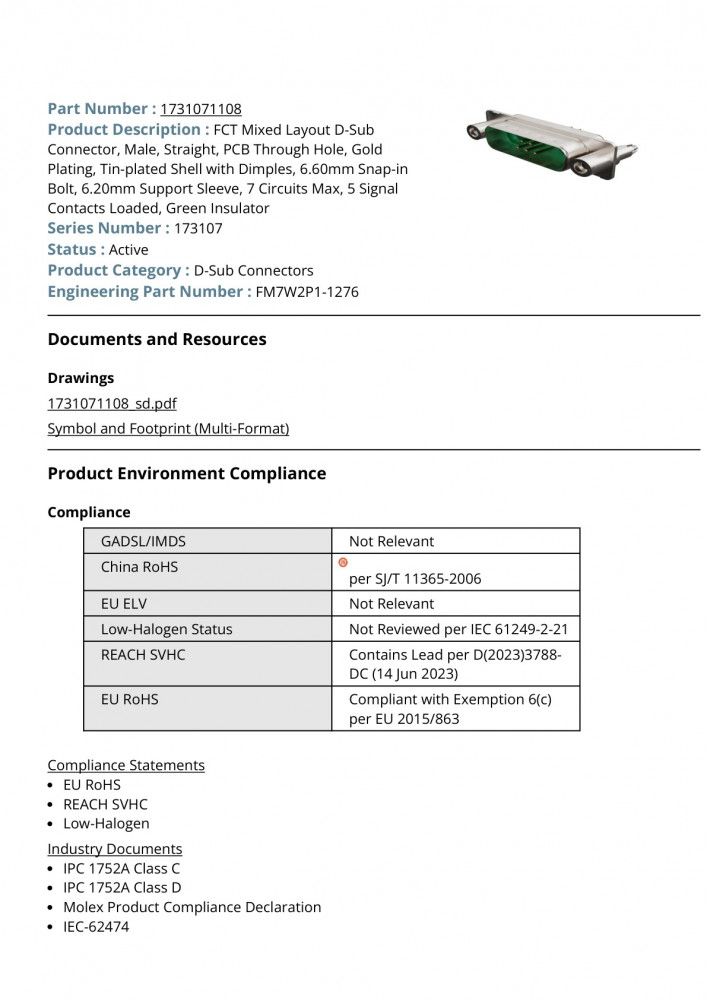 MOLEX 1731071108 technical drawing preview, page 1