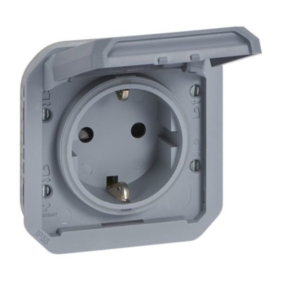 Plexo™ - double prewired vertical german standard socket outlet 16A 250V - Mechanism - Grey