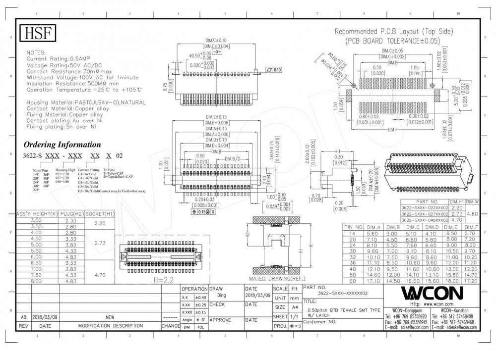 Wcon 3622-S040-022G1R02 technical document preview