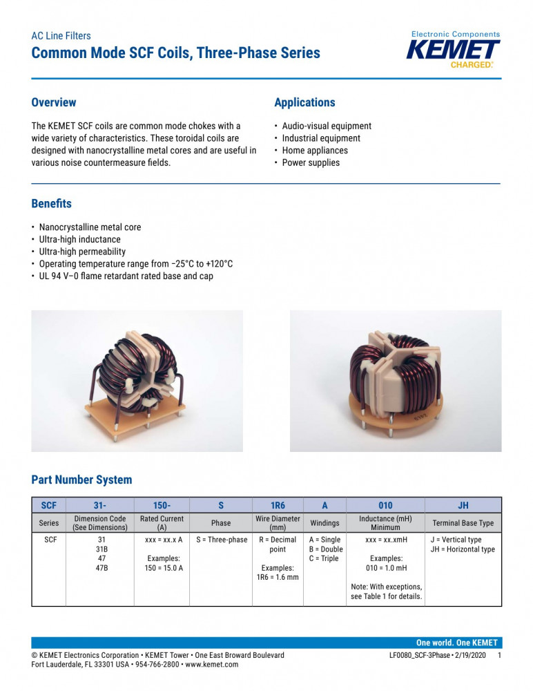 KEMET SCF series datasheet page 1