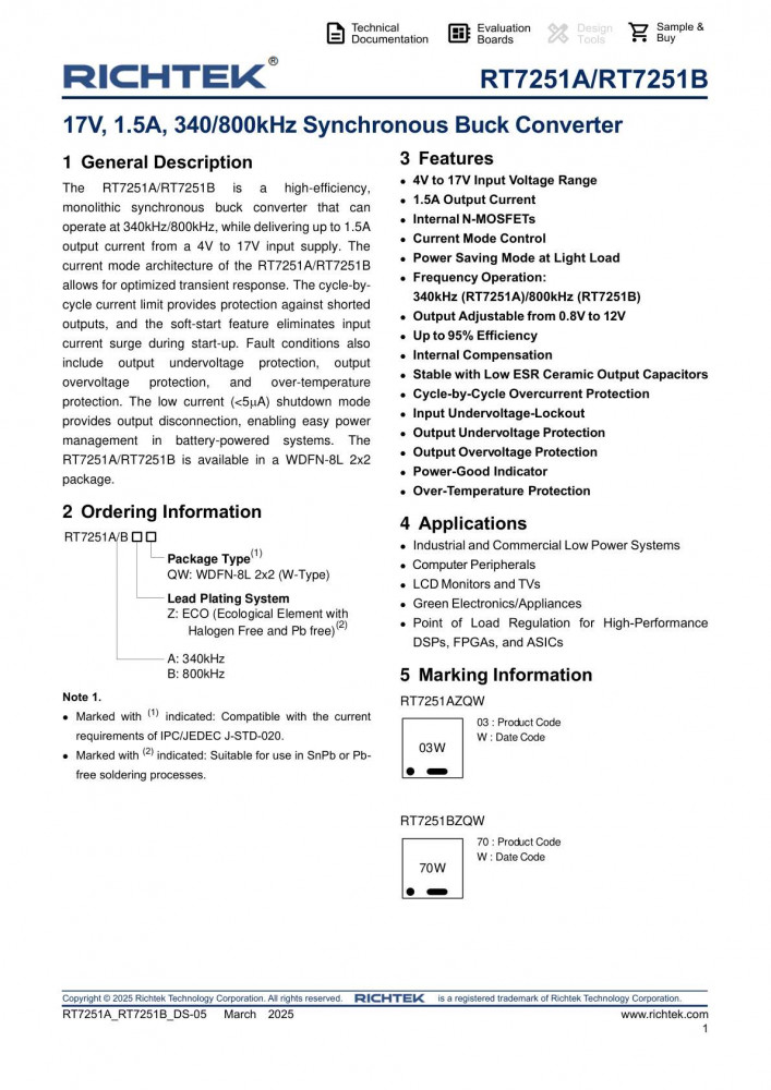 RT7251 datasheet page 1