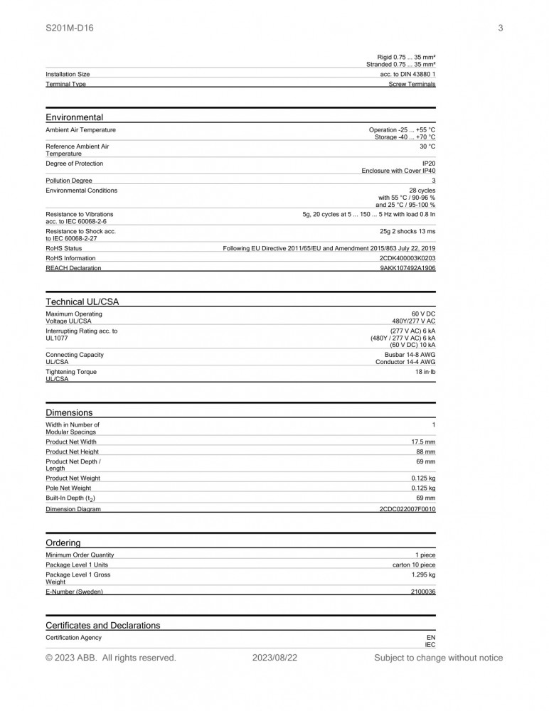 ABB S201M-D16 technical document page 3