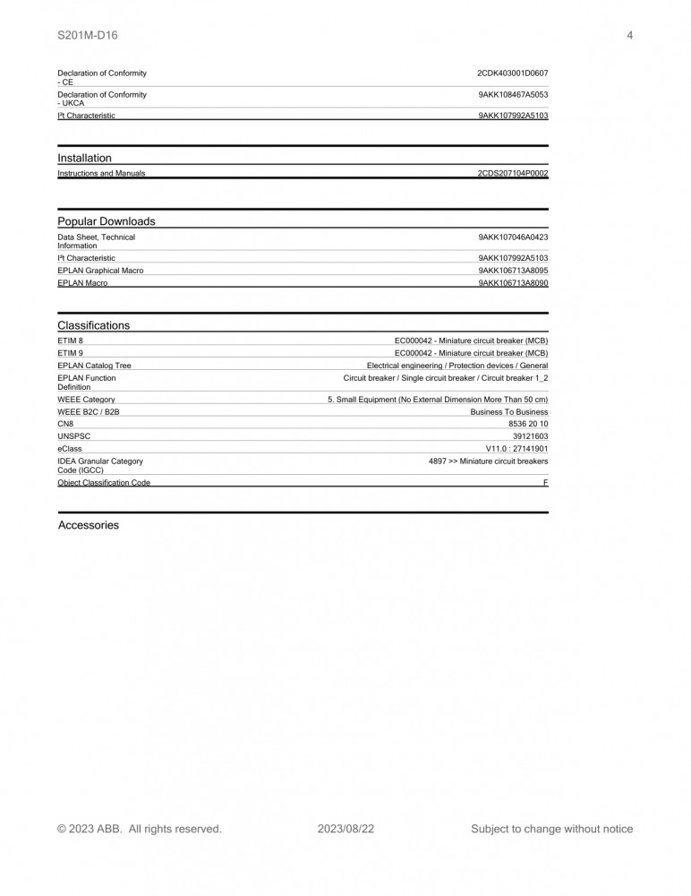ABB S201M-D16 technical document page 4