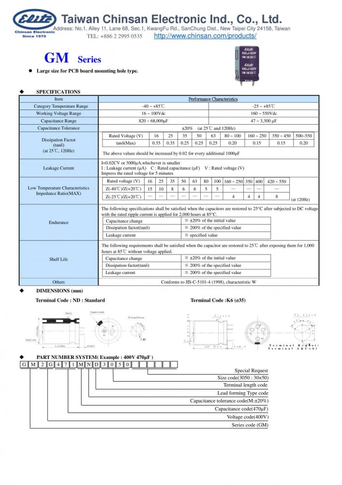 Chinsan GM Series datasheet page 1