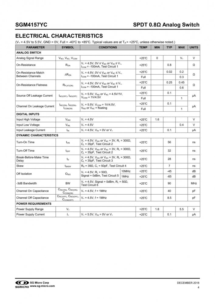 SGM4157YC6/TR datasheet page 4