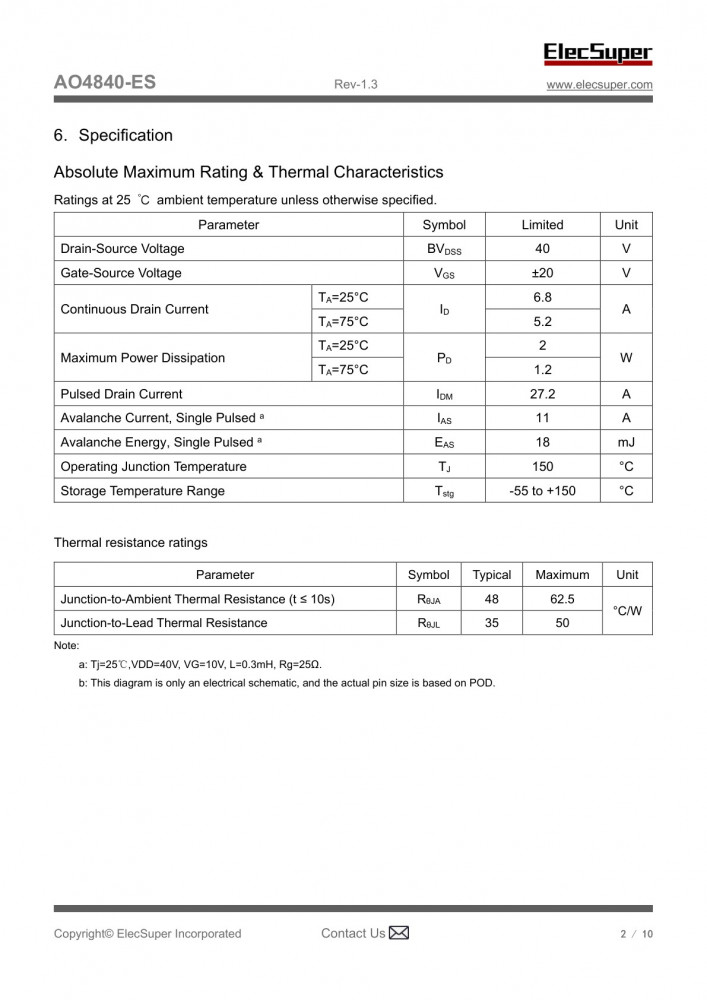 AO4840-ES datasheet page 2