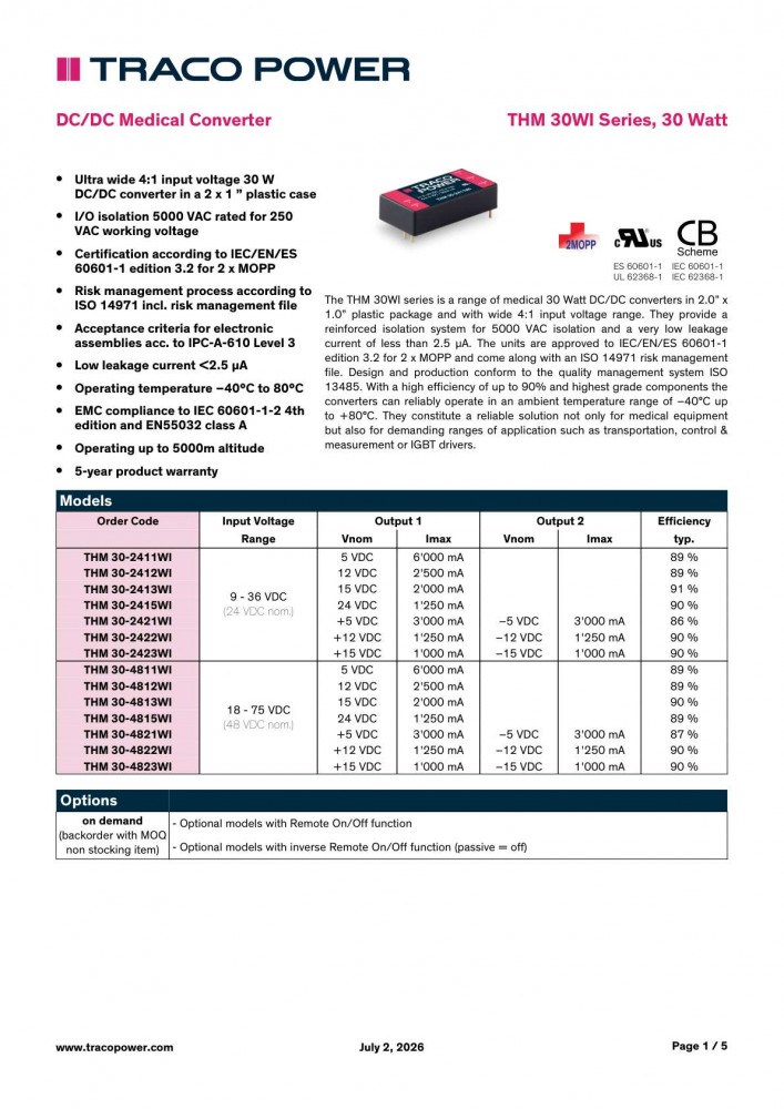 THM 30WI technical document, page 1