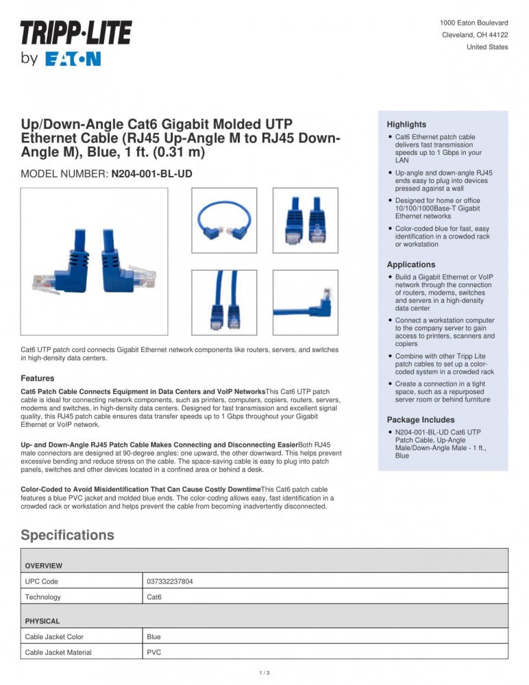 N204-001-BL-UD technical document page 1