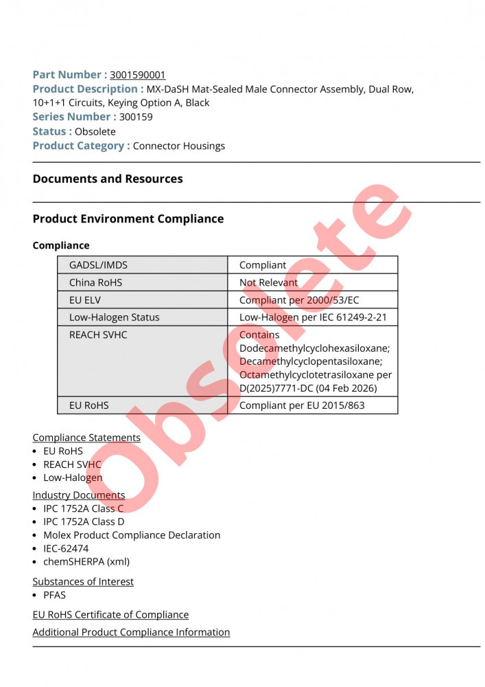 Technical document page 1 for product 3001590001