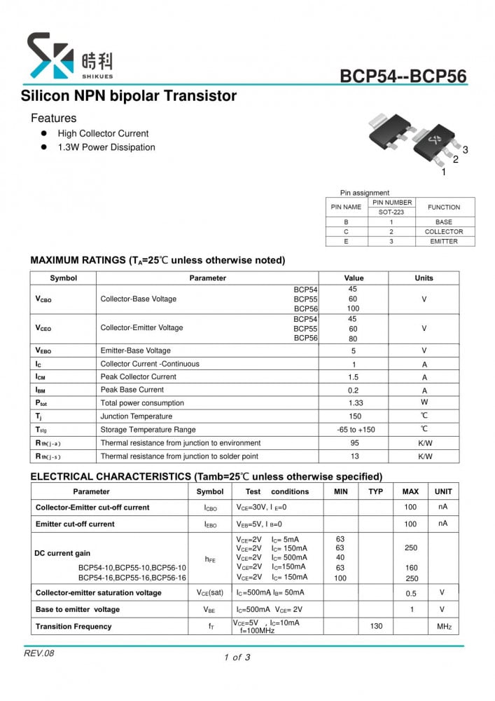 BCP55 datasheet page 1