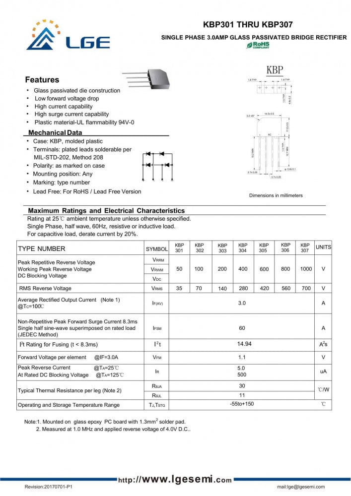 LGE KBP307 datasheet page 1