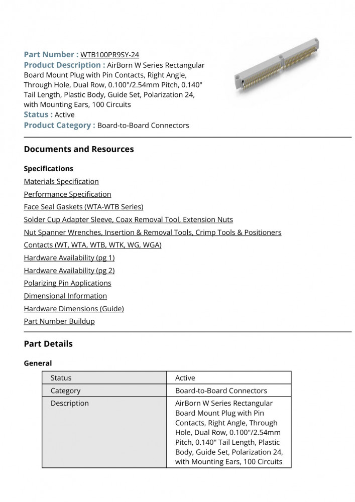 WTB100PR9SY-24 technical document page 1