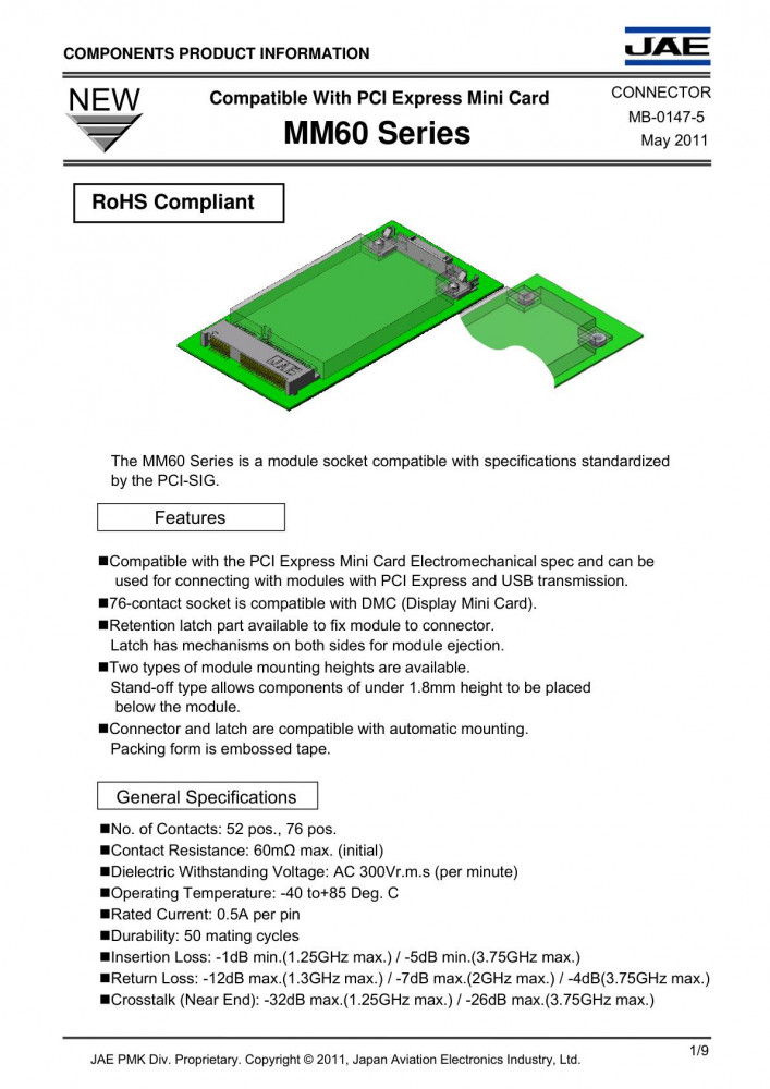 JAE MM60 Series document page 1