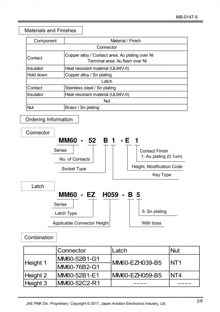 JAE MM60 Series document page 2