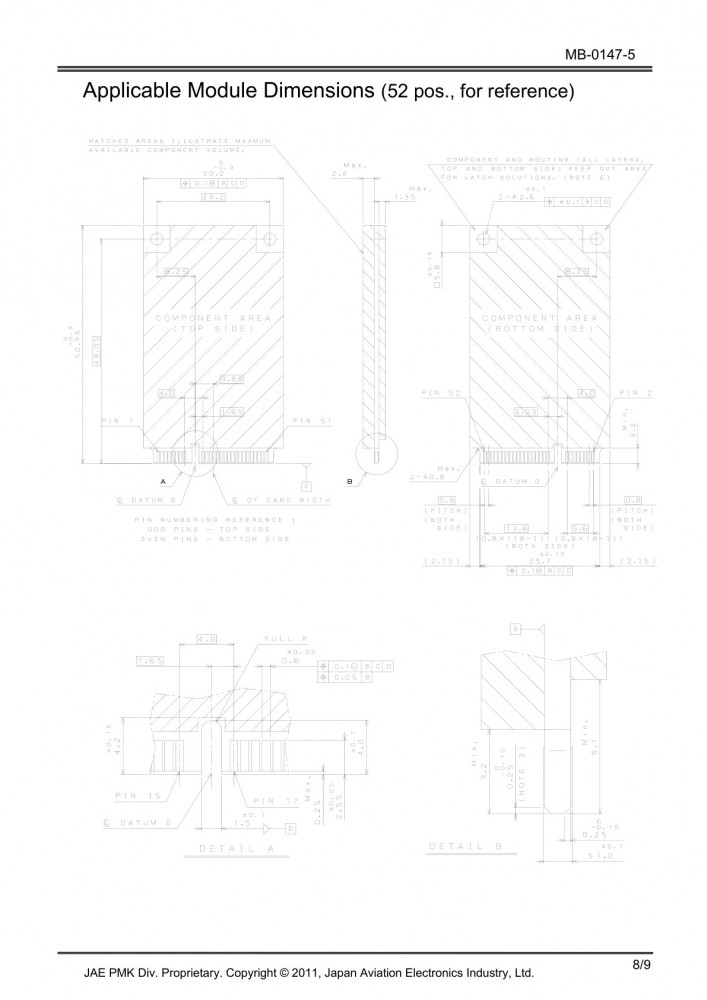 JAE MM60 board mounting dimensions page