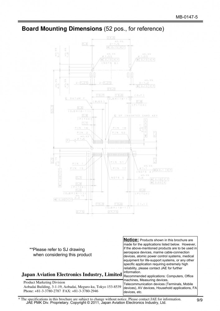 JAE MM60 manufacturer information page