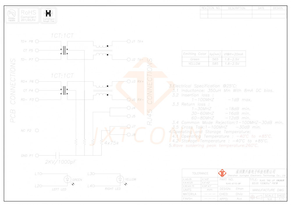 RJ45-6110-8P technical drawing page 2