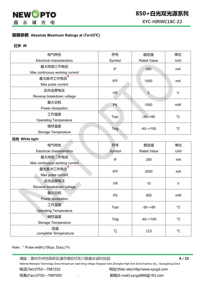 XYC-HIRWC18C-Z2 specification page 4