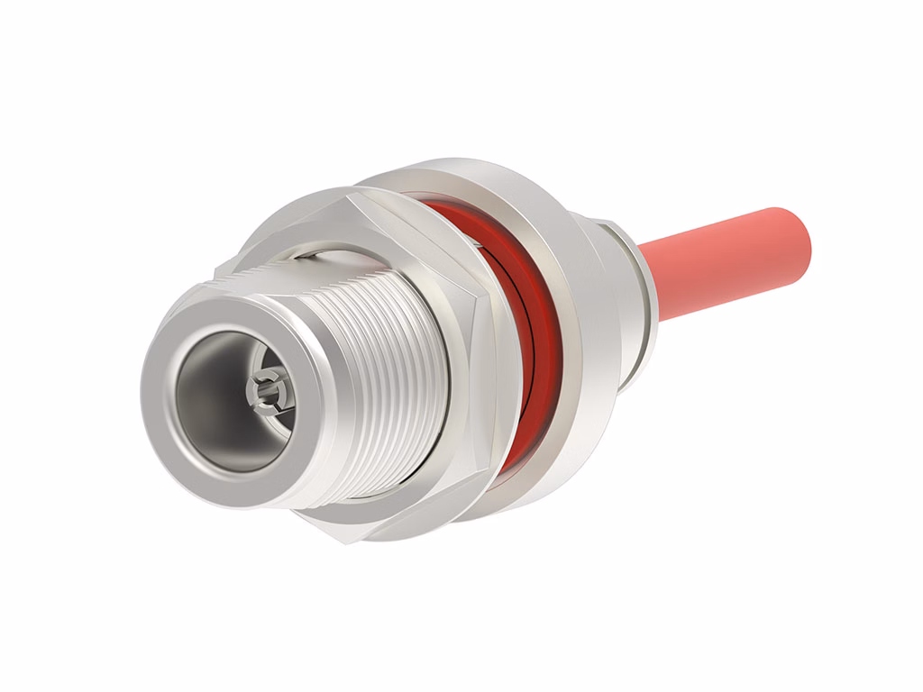 N Jack, Straight, Bulkhead, Clamp, RG-400 Cable, Brass Body, Silver Plated, IP68, Tray, 50 Ohms for sale