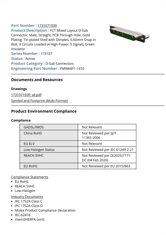 MOLEX 1731071939 product drawing preview, page 1