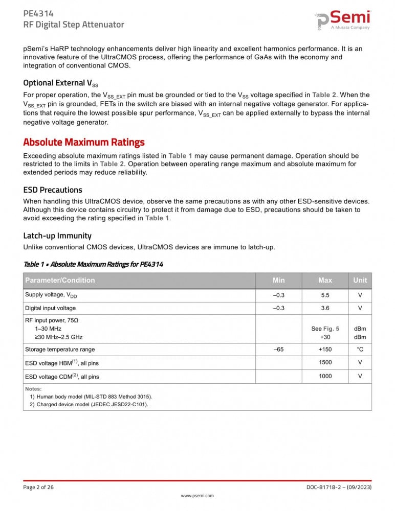 PE4314B-Z datasheet page 2