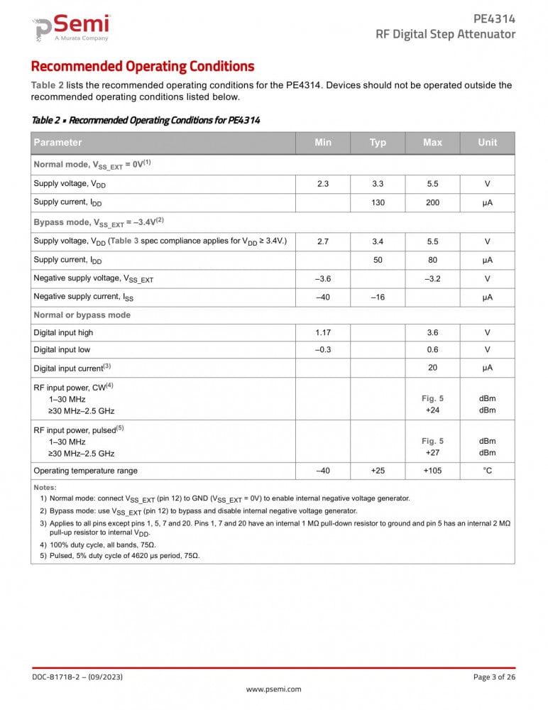 PE4314B-Z datasheet page 3