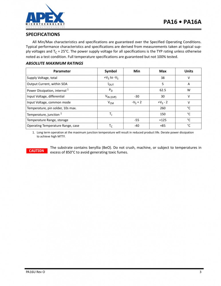 PA16A datasheet page 3