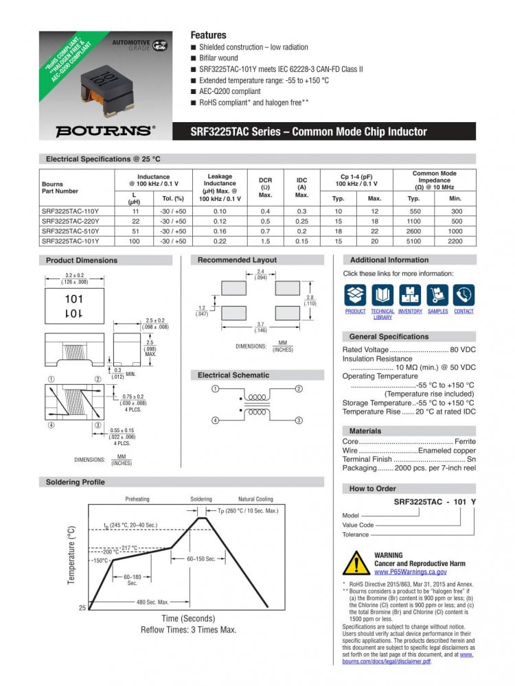 SRF3225TAC series datasheet page 1