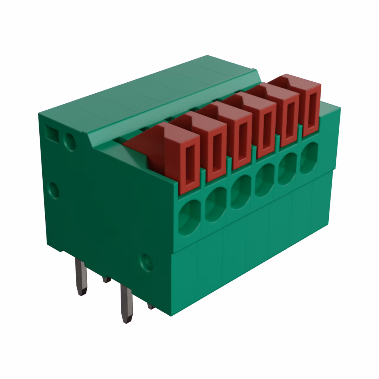 2.54mm Pitch, Eurostyle Fixed-Mount Push-Button Terminal Block, Horizontal, 6A, 26-18 AWG, Green, 6 Circuits for sale