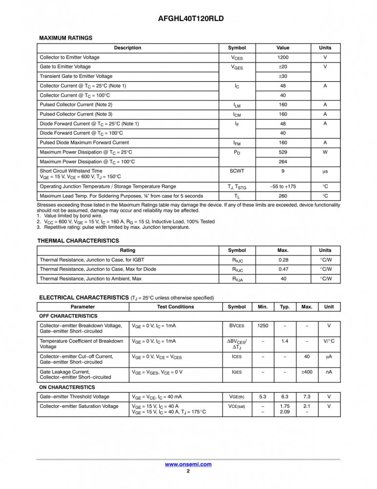 AFGHL40T120RLD datasheet page 2