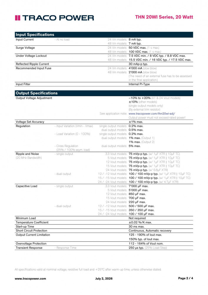 THN 20WI technical document, page 2