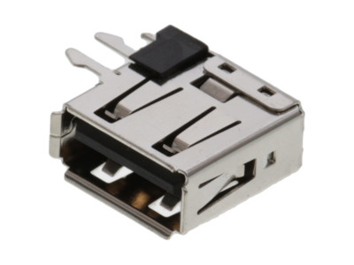 Universal Serial Bus (USB) Shielded I/O Receptacle, Type A Single Upright Right-Angle, Solder Tail Length 2.00mm, 3.65mm Beveled Metal Pins, PCB Thickness 1.60mm, 0.76µm Gold (Au) Plating, Lead-Free for sale