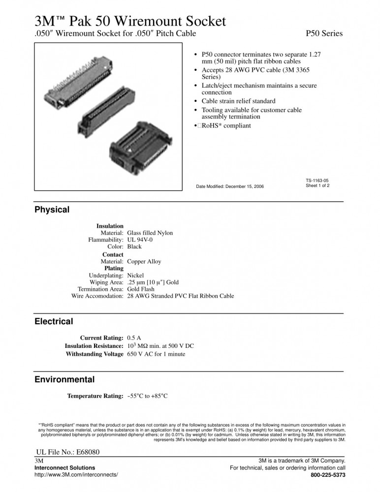 3M P50 wiremount socket datasheet page 1