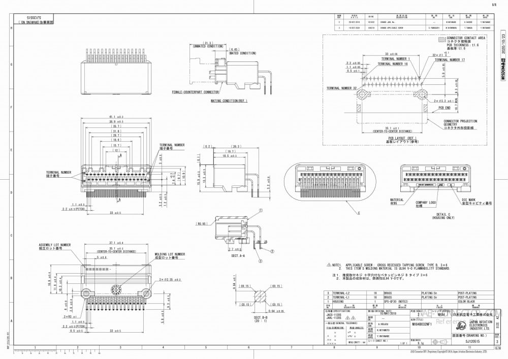 JAE MX84B032NF1 technical document preview
