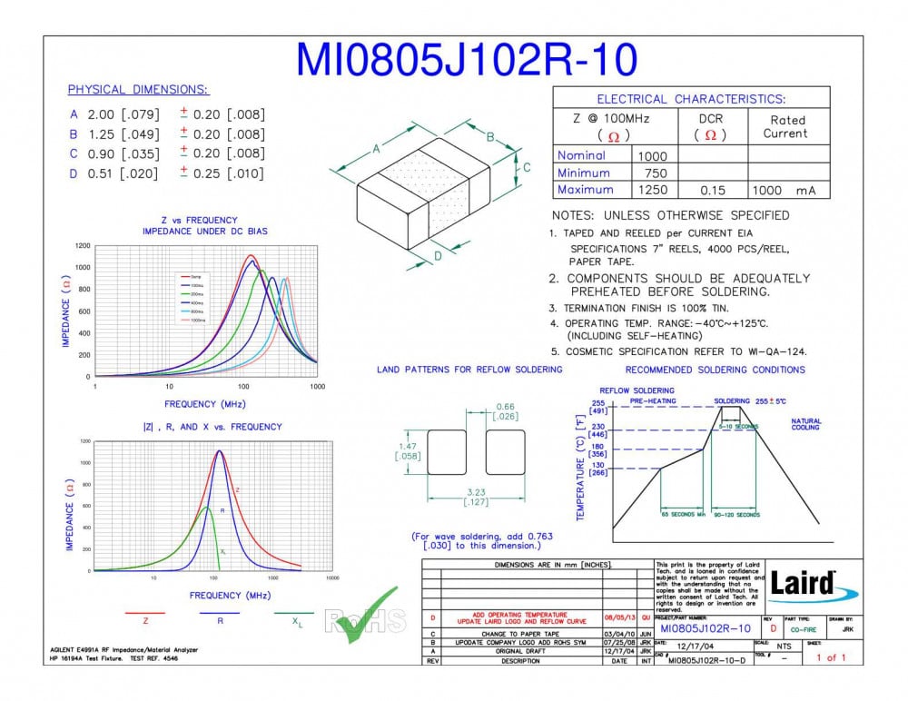 Laird MI0805J102R-10 technical drawing