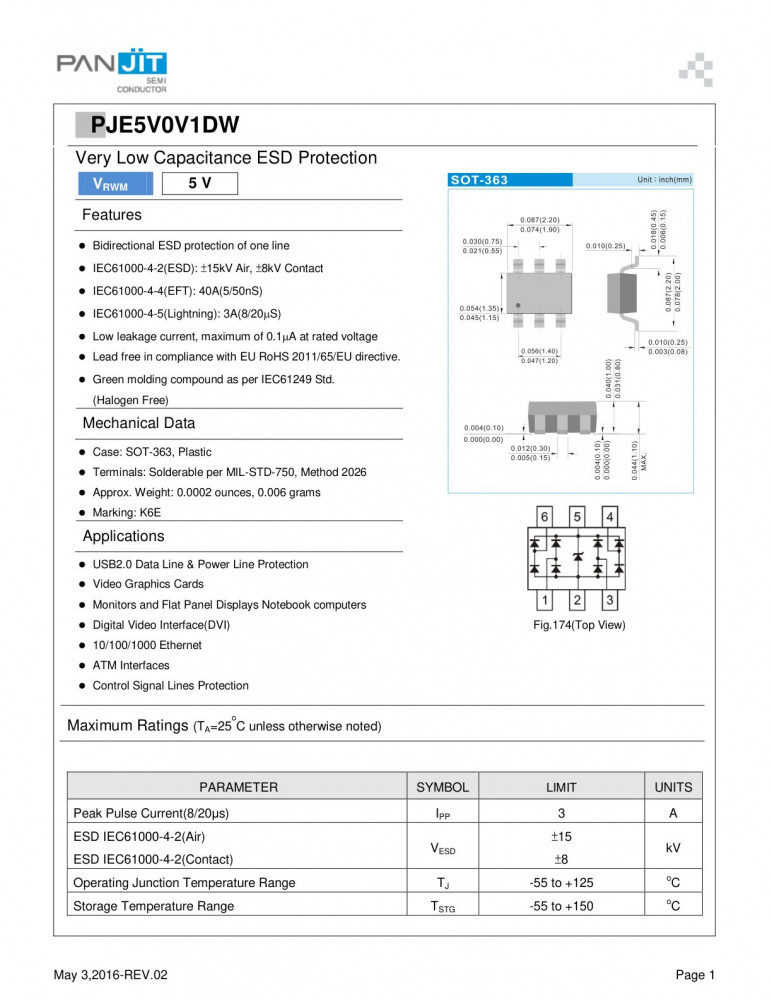 PJE5V0V1DW datasheet page 1