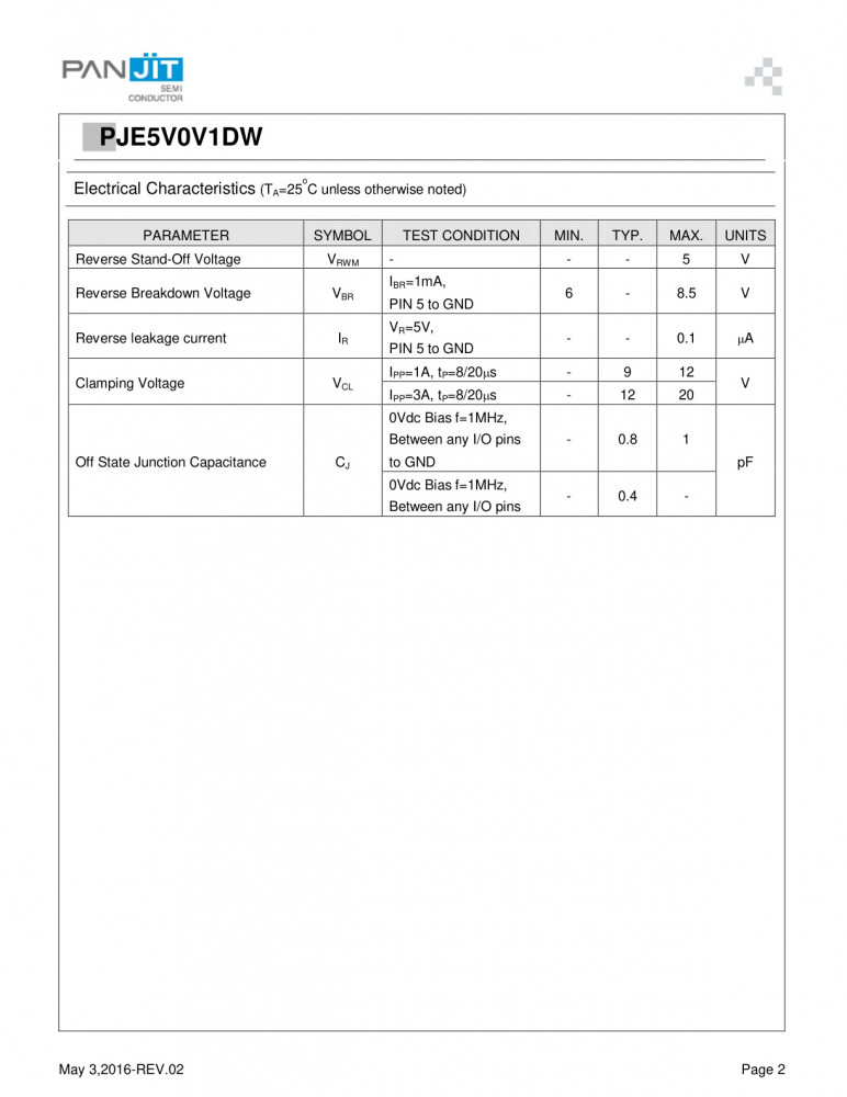 PJE5V0V1DW datasheet page 2