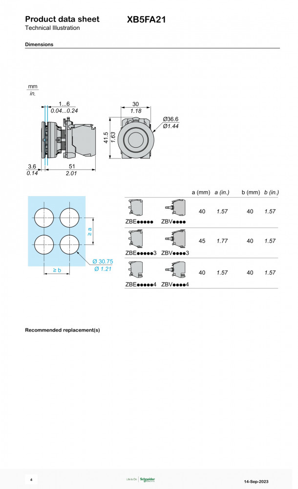 XB5FA21 technical document page 4