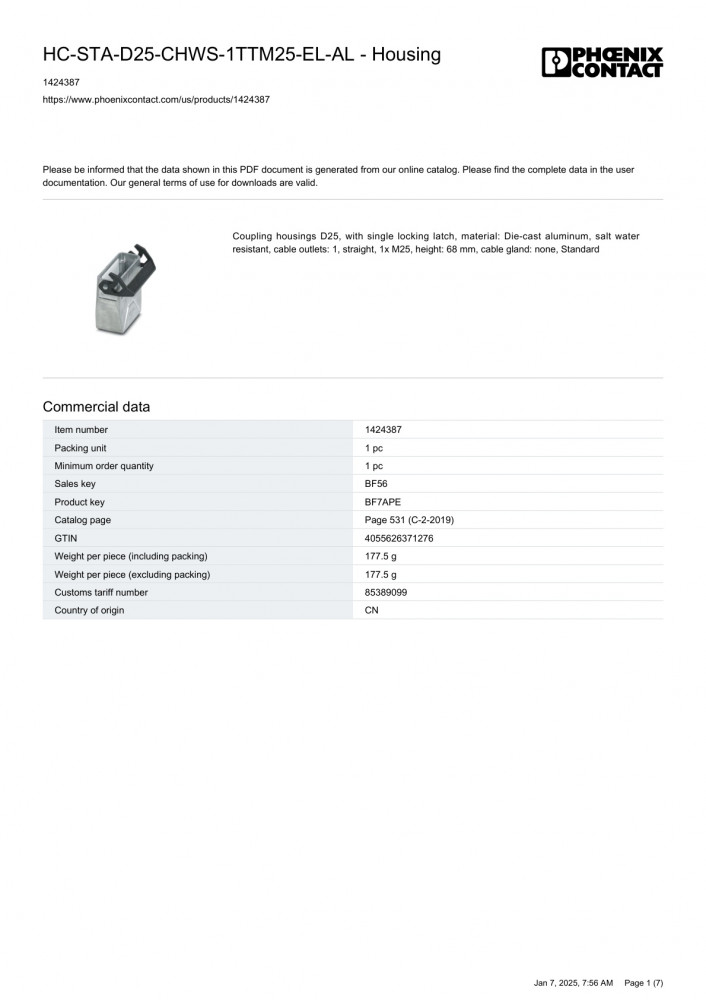 Phoenix Contact 1424387 product document page 1