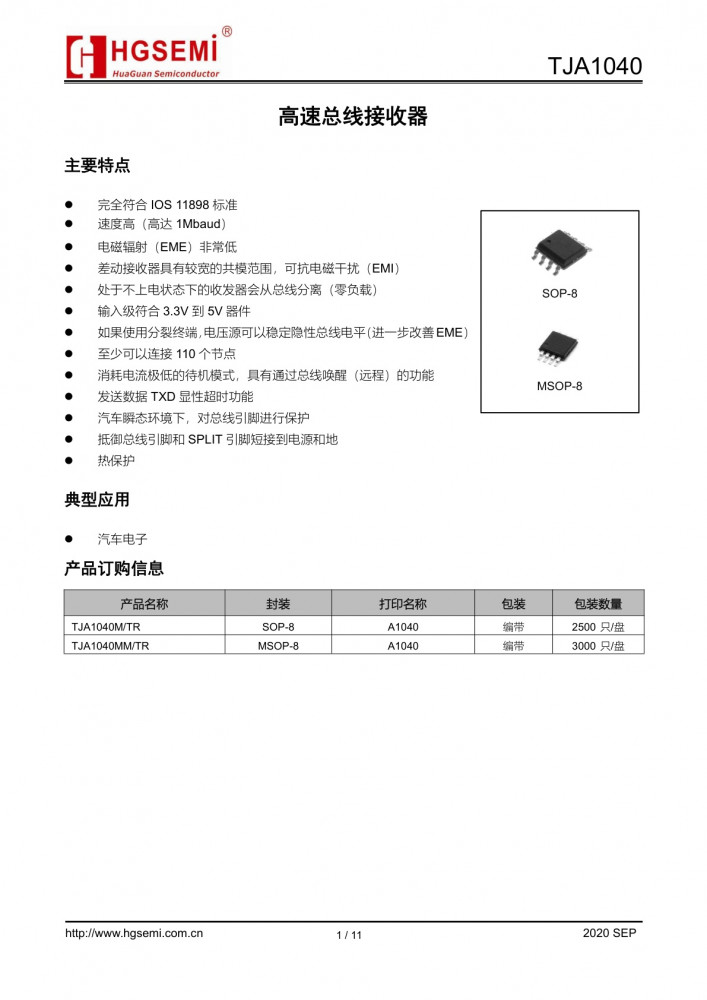 TJA1040M/TR datasheet page 1