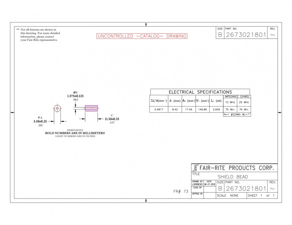 Fair-Rite 2673021801 technical document preview